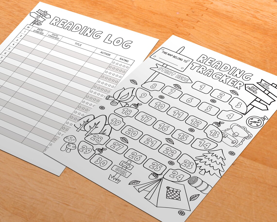 Camp Reading Tracker Printable: Kids Reading Log, Colorable Map (PDF ...