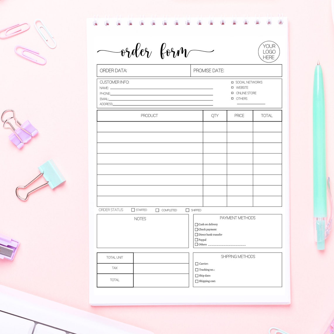 Editable Order Form Template for Small Businesses Keep Track of Your ...