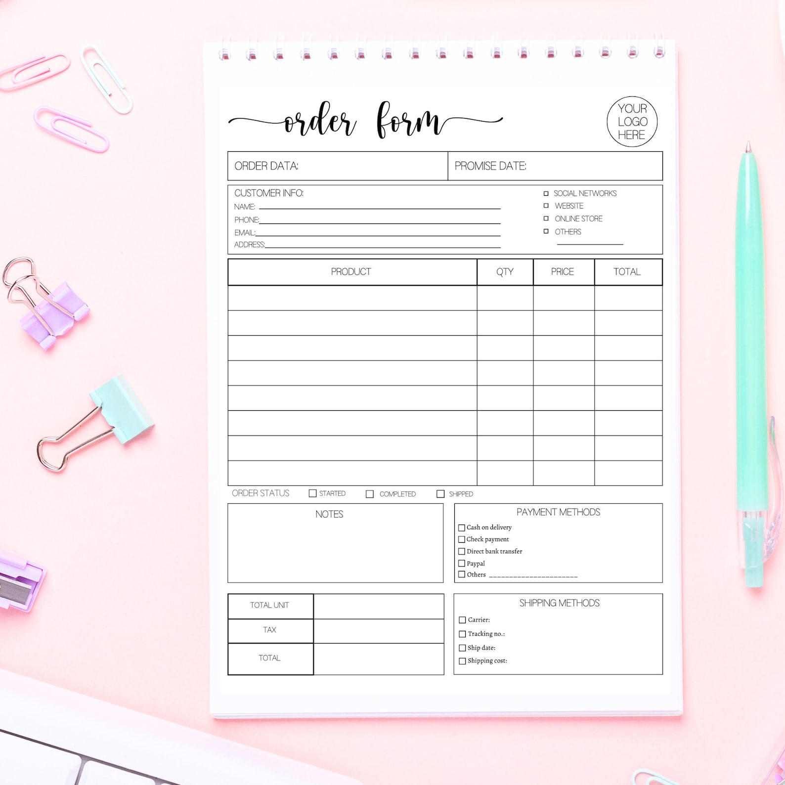 Editable Order Form Template for Small Businesses Keep Track of Your ...