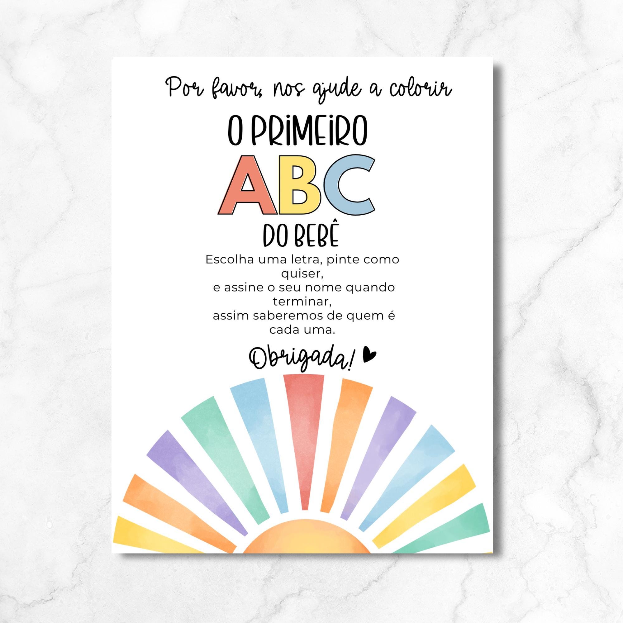 Portuguese ABC Coloring Book: Baby Shower Guest Book (PDF Printable A4 ...