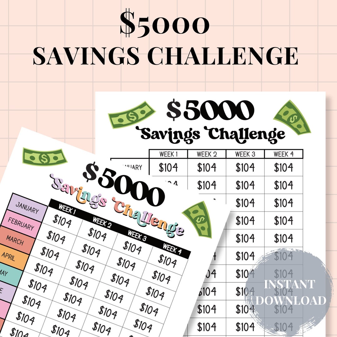 Savings Tracker Printable, Track Savings, 5000 Money Savings Challenge ...