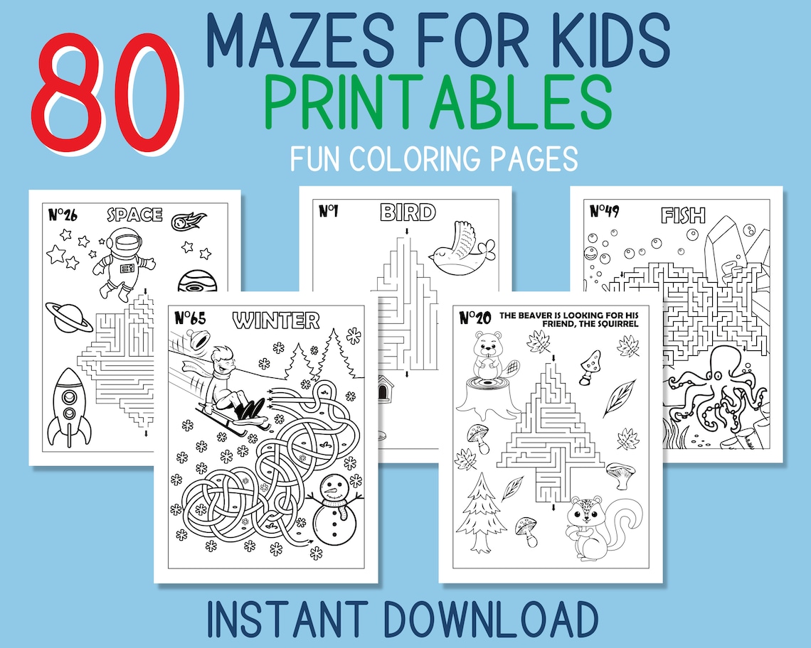 80 Mazes to Print for Kids With Solutions Fun Activities and - Etsy