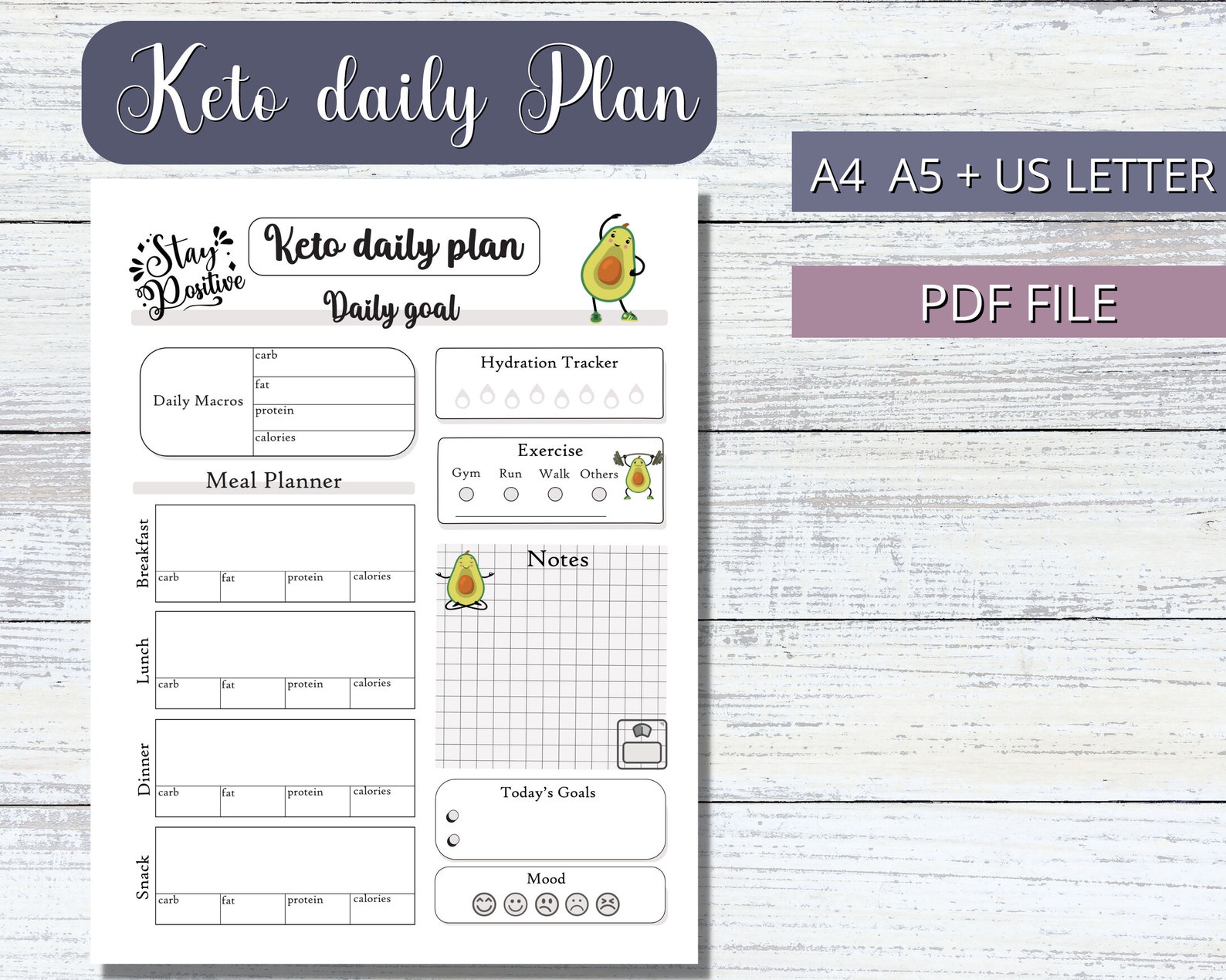 Printable Keto Daily Plan , Macros & Meal Tracking Log Ketogenic Diet ...