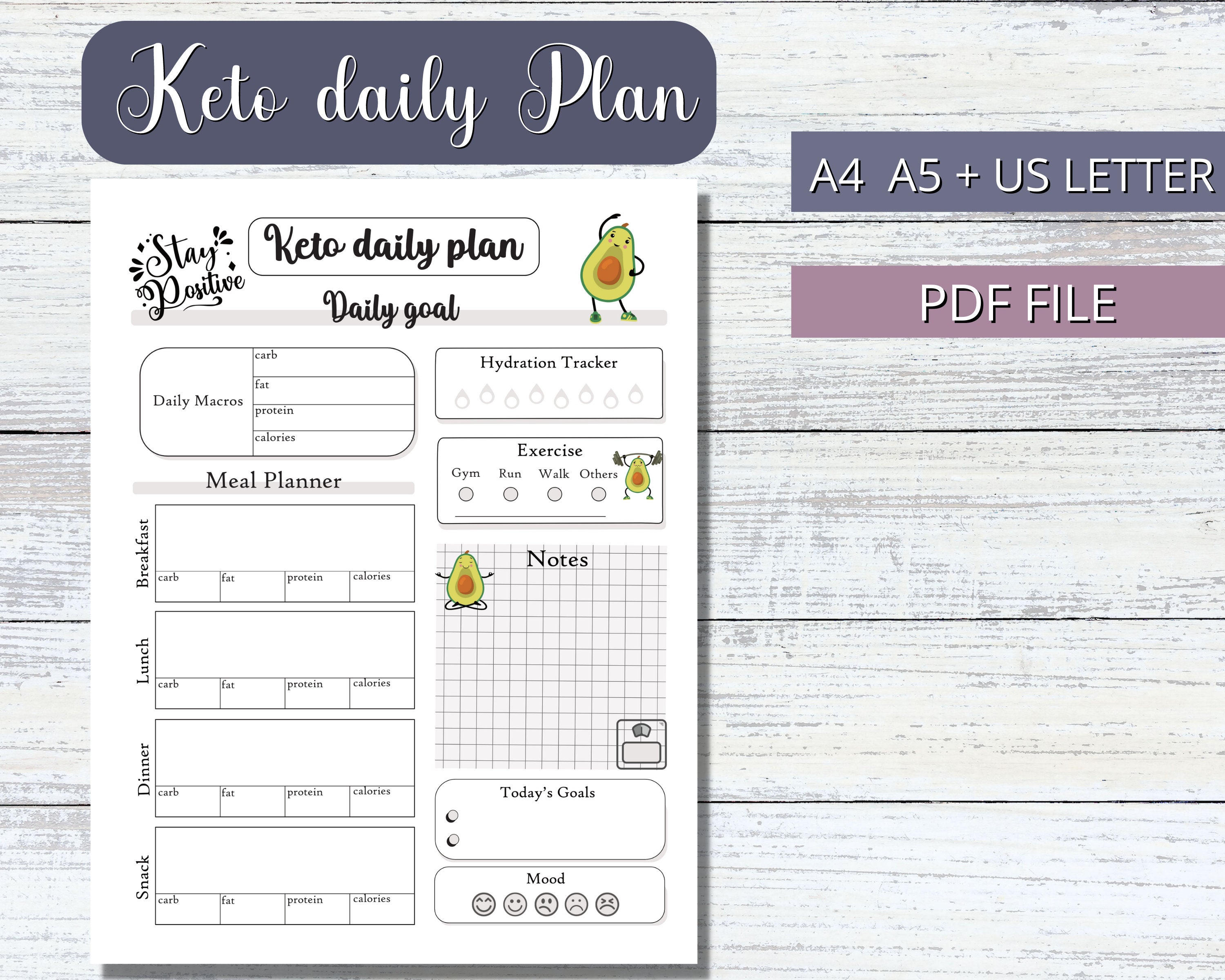 Printable Keto Daily Plan , Macros & Meal Tracking Log Ketogenic Diet ...