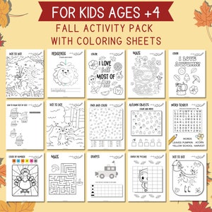 Fall Activity Bundle for Kids: Coloring Pages, Mazes (PDF Download) - Etsy