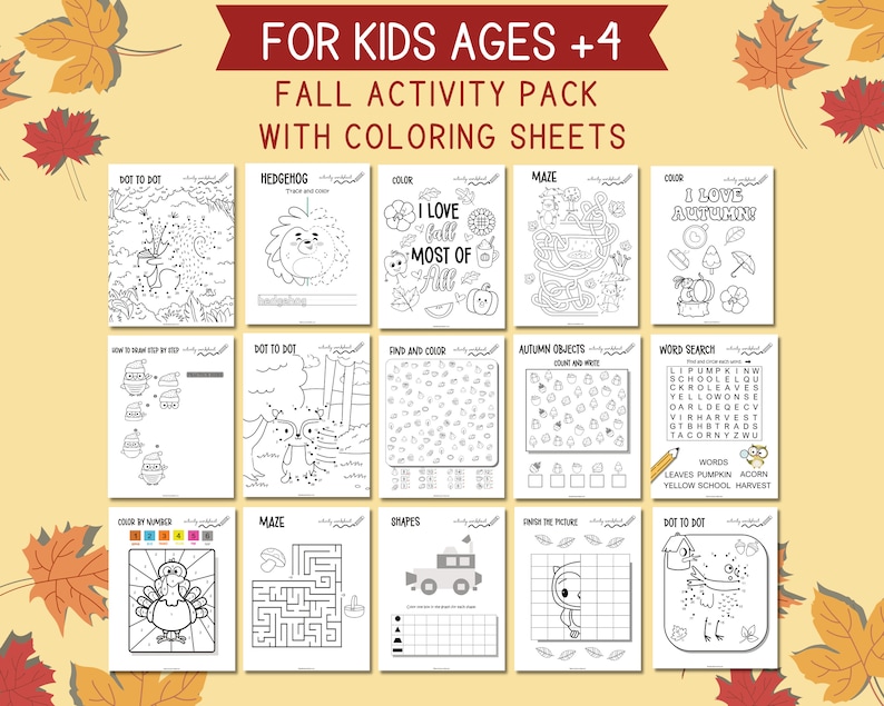 Fall Activity Bundle for Kids: Coloring Pages, Mazes (PDF Download) - Etsy