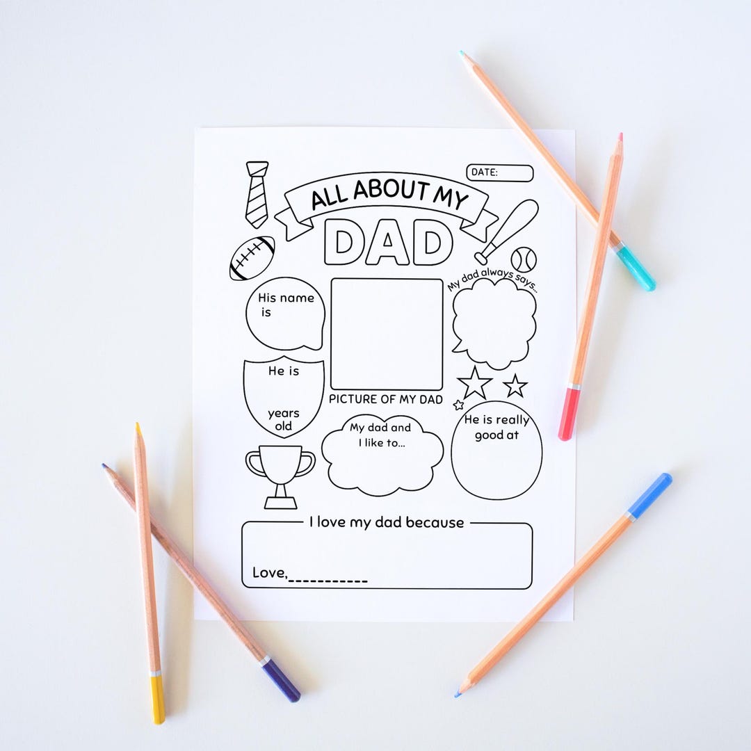 All About My Dad Printable Coloring Page and Fill-in-the-blank Activity ...