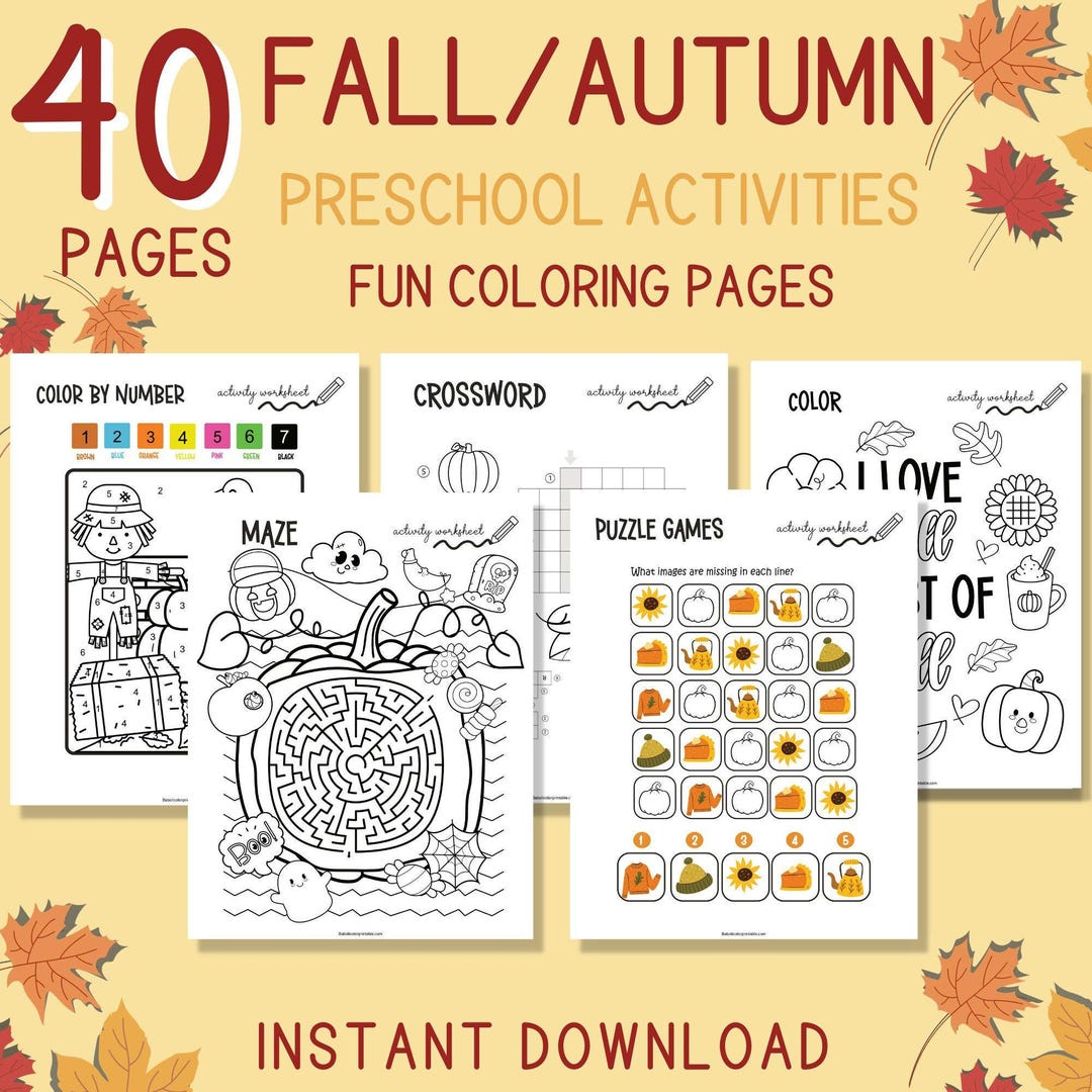 Fall Activity Bundle for Kids: Coloring Pages, Mazes (PDF Download) - Etsy