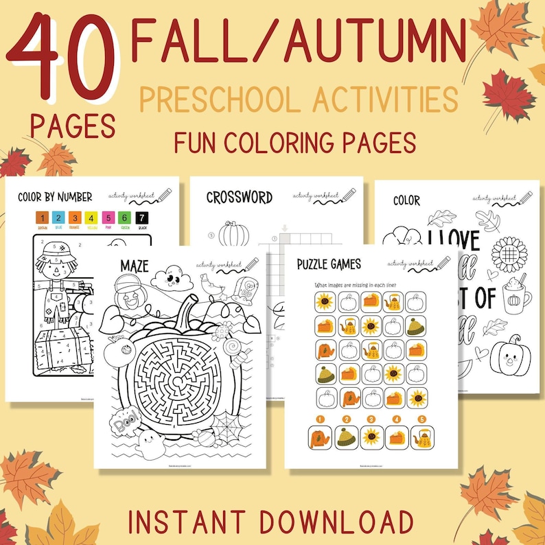 Fall Activity Bundle for Kids: Coloring Pages, Mazes (PDF Download) - Etsy
