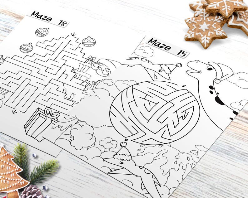 Christmas Mazes for Kids: 20 Printable Coloring Pages (digital Download ...