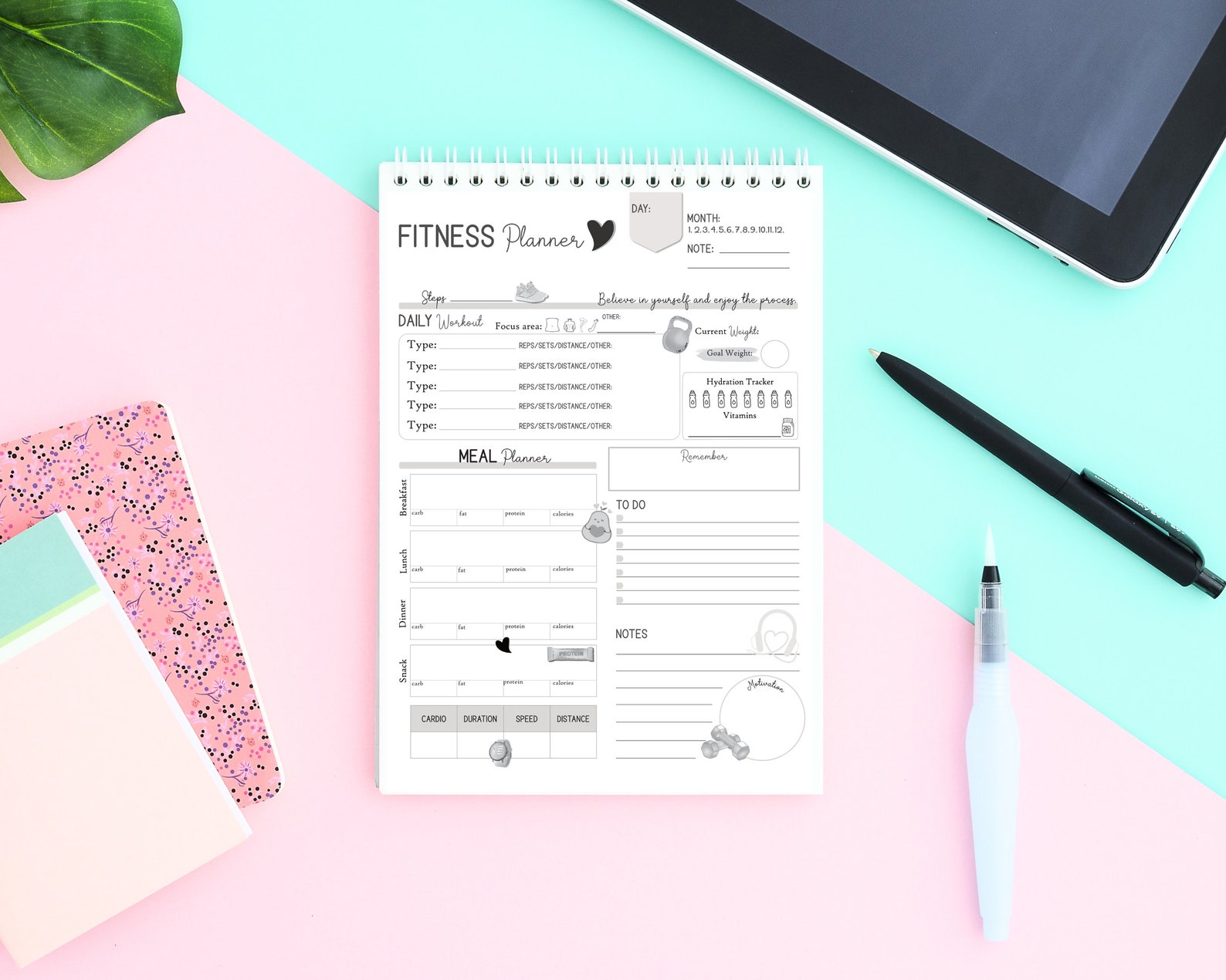 Printable Fitness Daily Goal Planner, Workout Exercises Log, Health ...