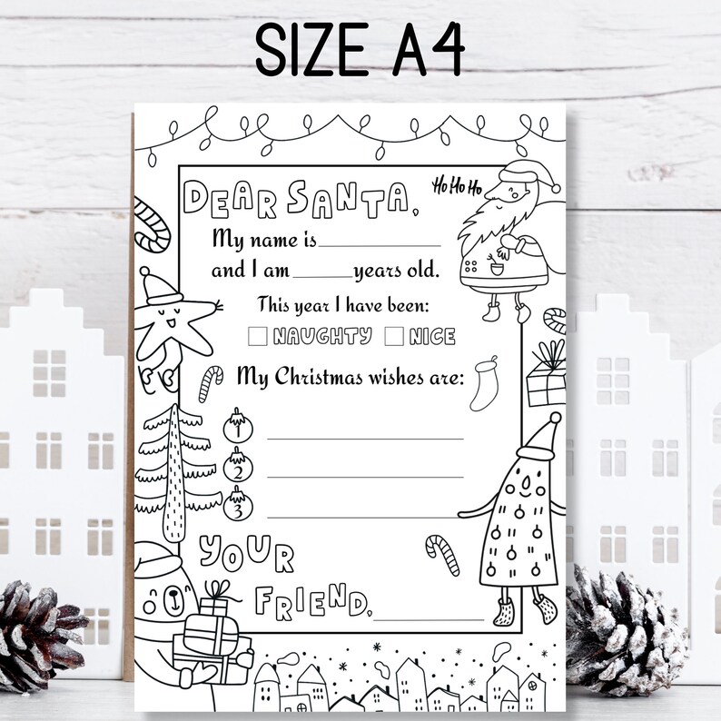 Letter to Santa Coloring Page: Kids Christmas Wish List (printable PDF ...