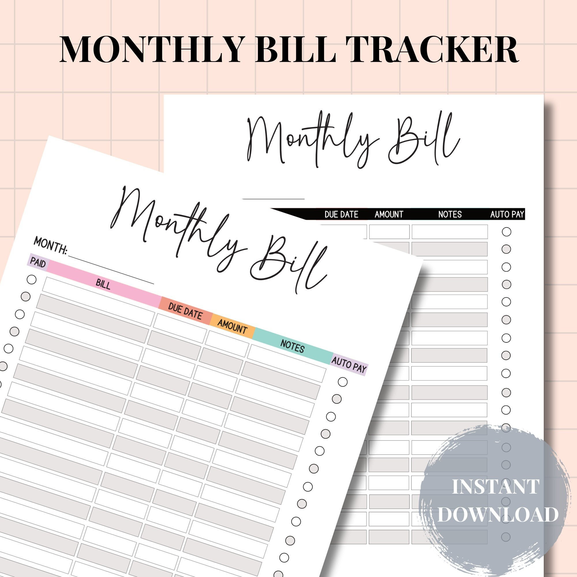 Printable Family Monthly Bill Tracker, Bill Pay Checklist Organizer ...
