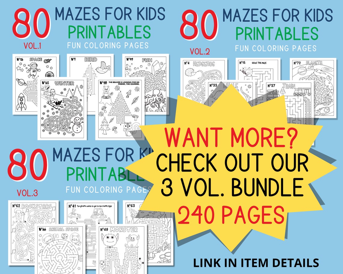 80 Mazes to Print for Kids With Solutions,fun Activities and Coloring ...