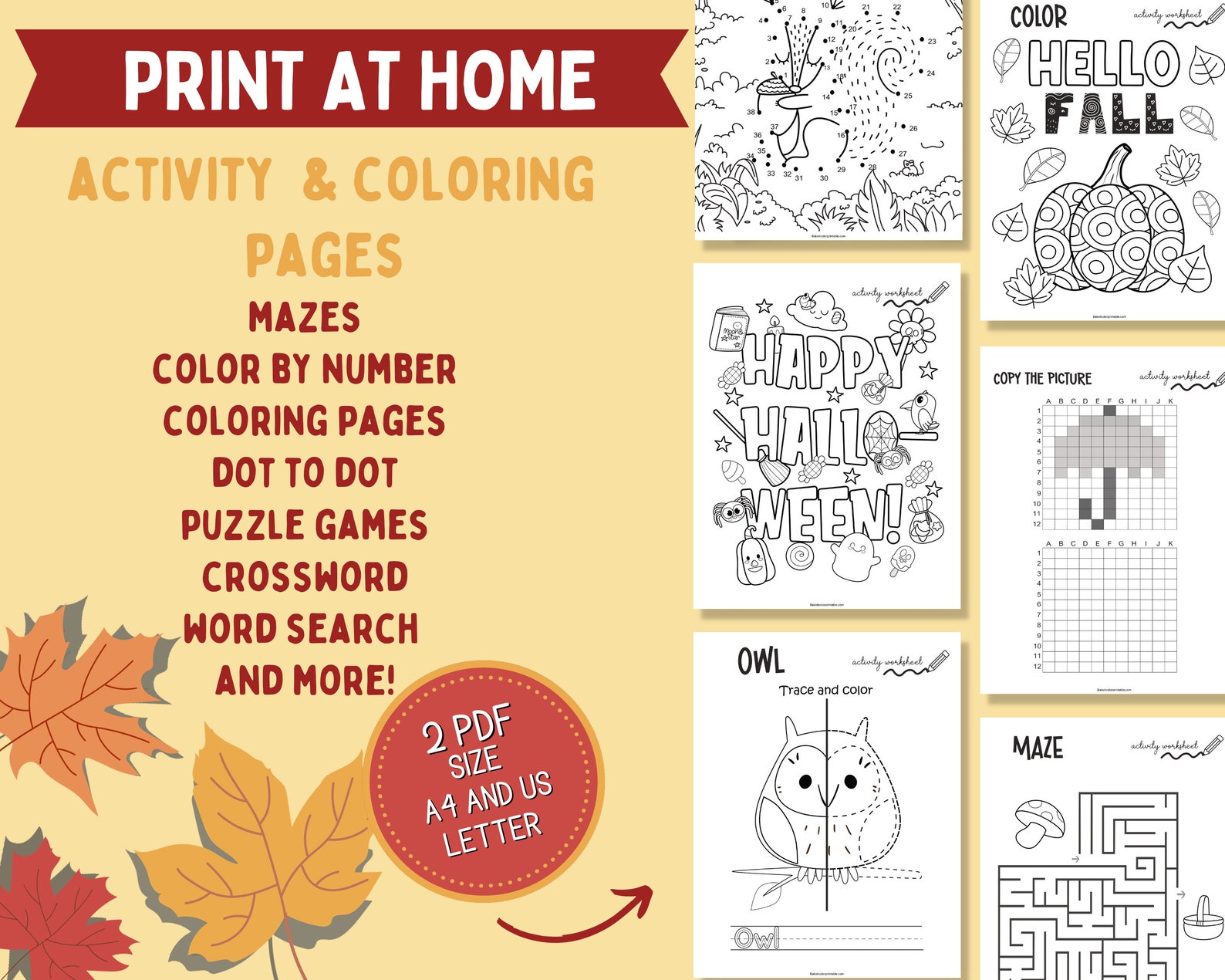 Fall Activity Bundle for Kids: Coloring Pages, Mazes (PDF Download) - Etsy