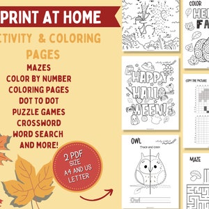 Fall Activity Bundle for Kids: Coloring Pages, Mazes (PDF Download) - Etsy