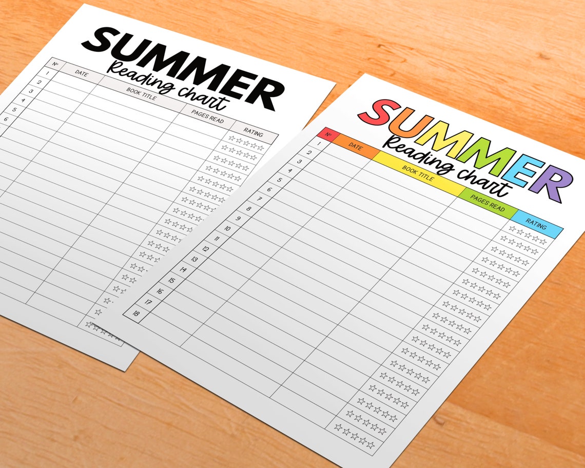 Summer Reading Chart for Kids: Printable Tracker Challenge (PDF ...