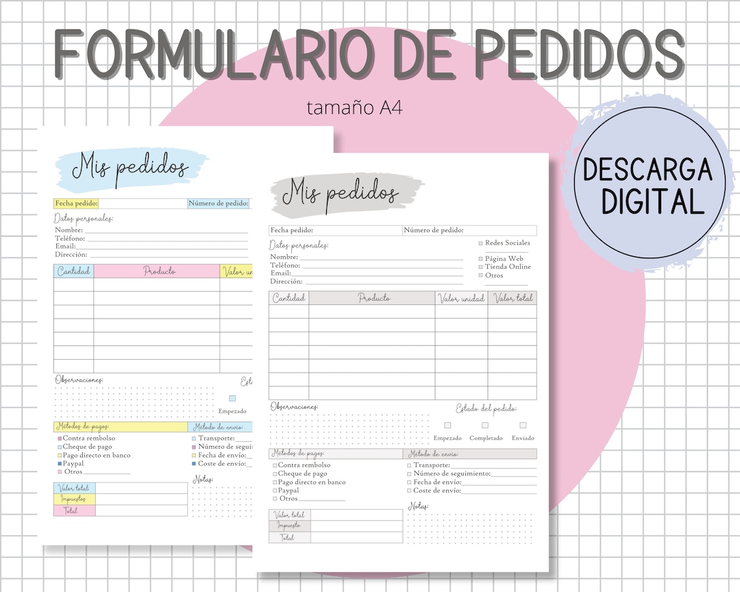 Libro de pedidos imprimible en español para pequeñas empresas Mantenga un registro de las ventas ...