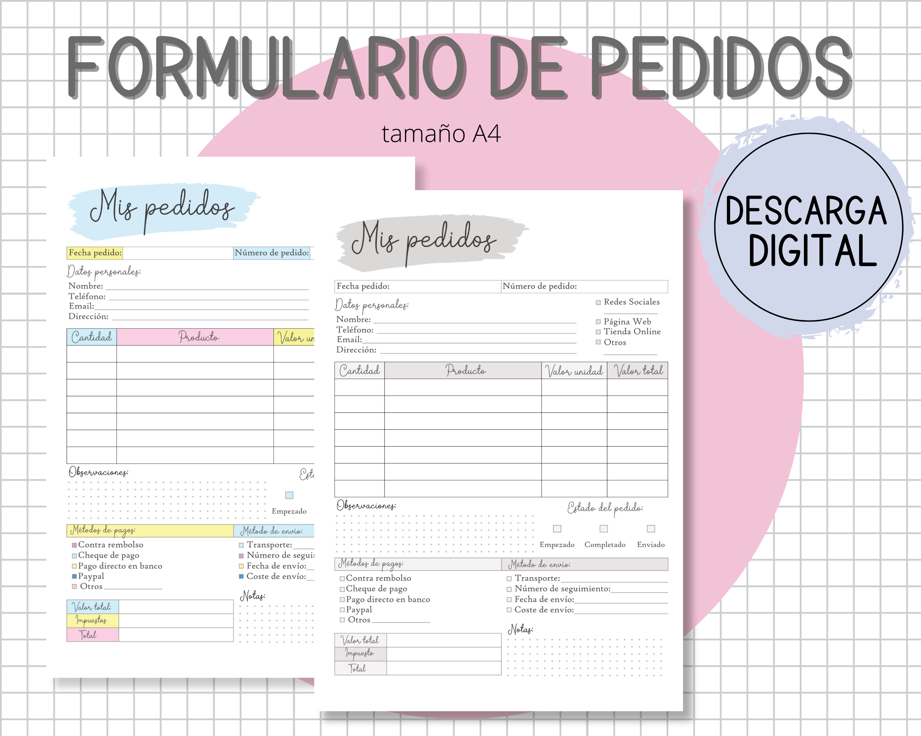 Libro de pedidos imprimible en español para pequeñas empresas Mantenga un registro de las ventas ...