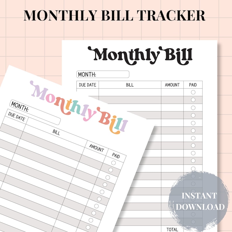 Monthly Bill Tracker Printable, Bill Pay Checklist Organizer, Utility ...