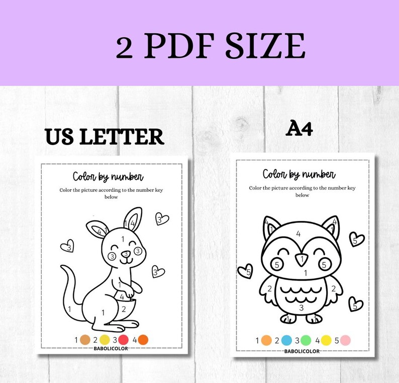Preschool Color by Number Worksheets, Animal Coloring Pages (PDF) - Etsy