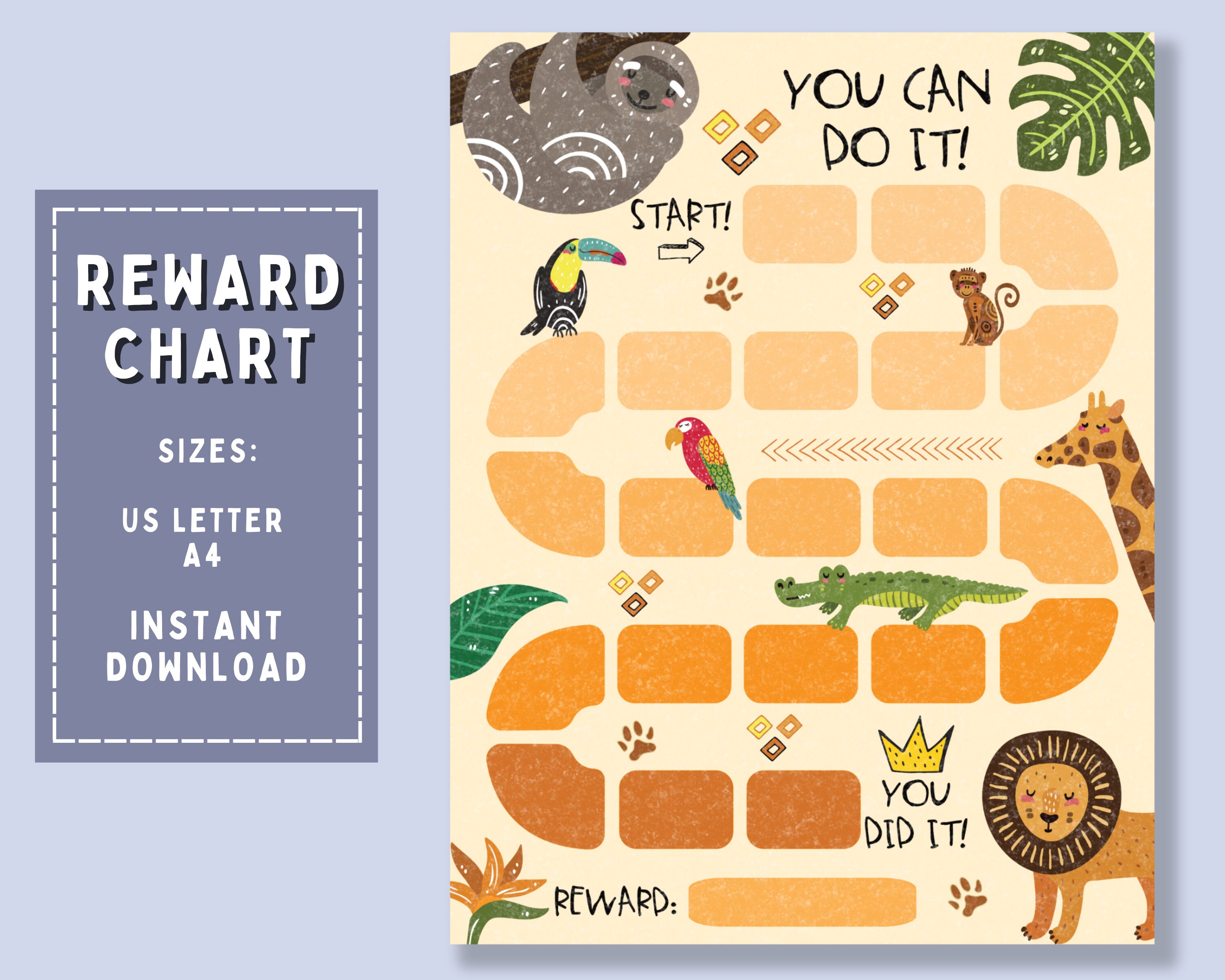 Jungle Animals Reward Chart: Kids Potty Training, Chore Chart (PDF) - Etsy