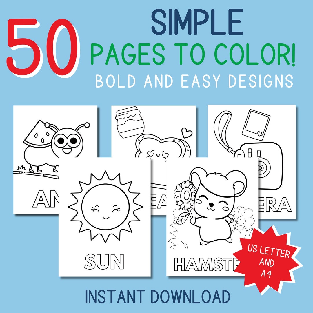 50 Printable Bold and Simple Coloring Pages to Color for Kids, Toddlers ...