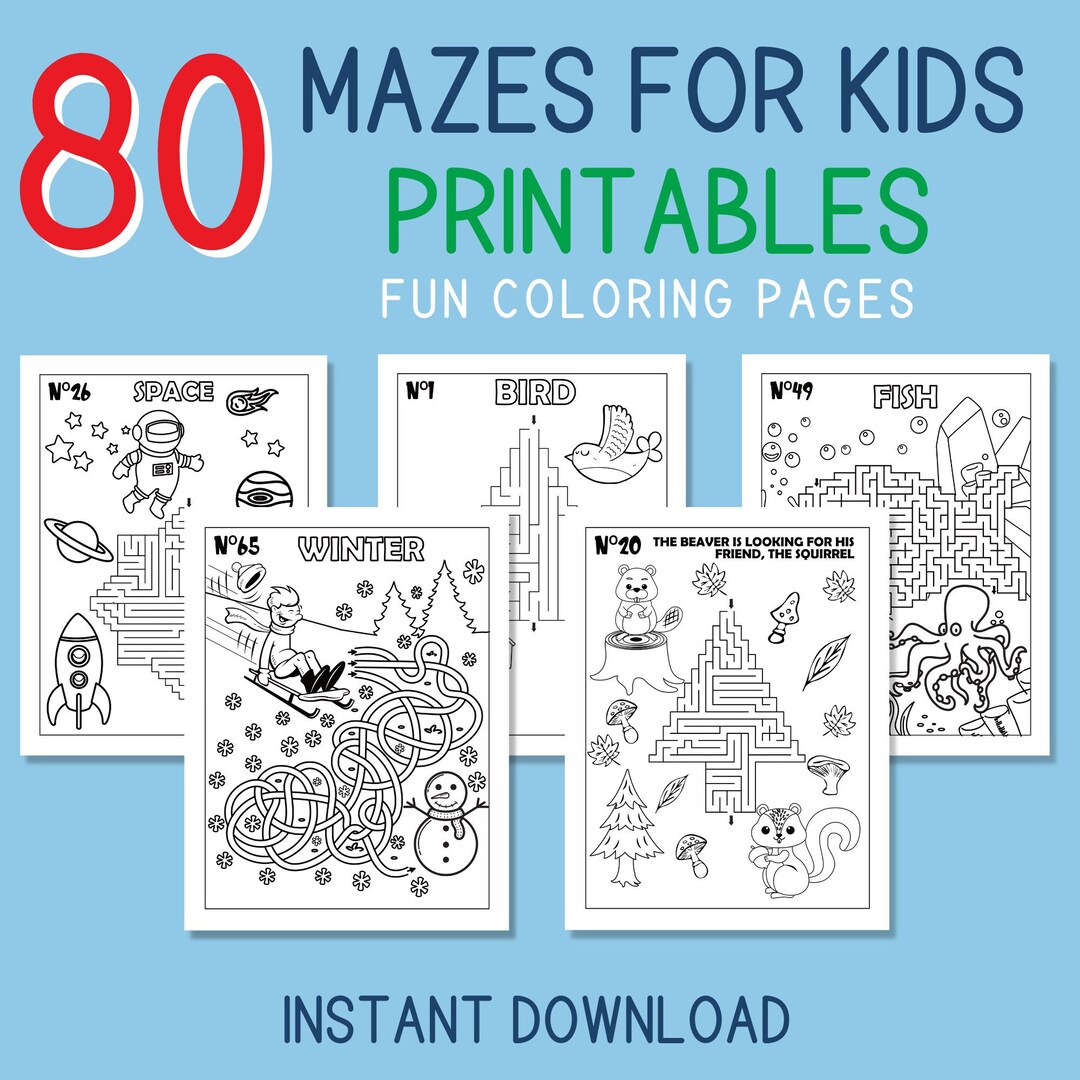 80 Mazes to Print for Kids With Solutions, Fun Activities and Coloring ...