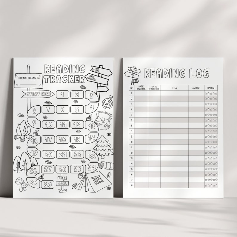 Camp Reading Tracker Printable: Kids Reading Log, Colorable Map (PDF ...