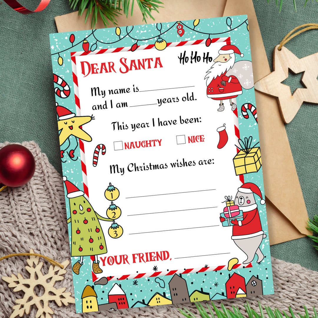 Printable Letter to Santa: Kids Christmas Wish List (instant Download ...