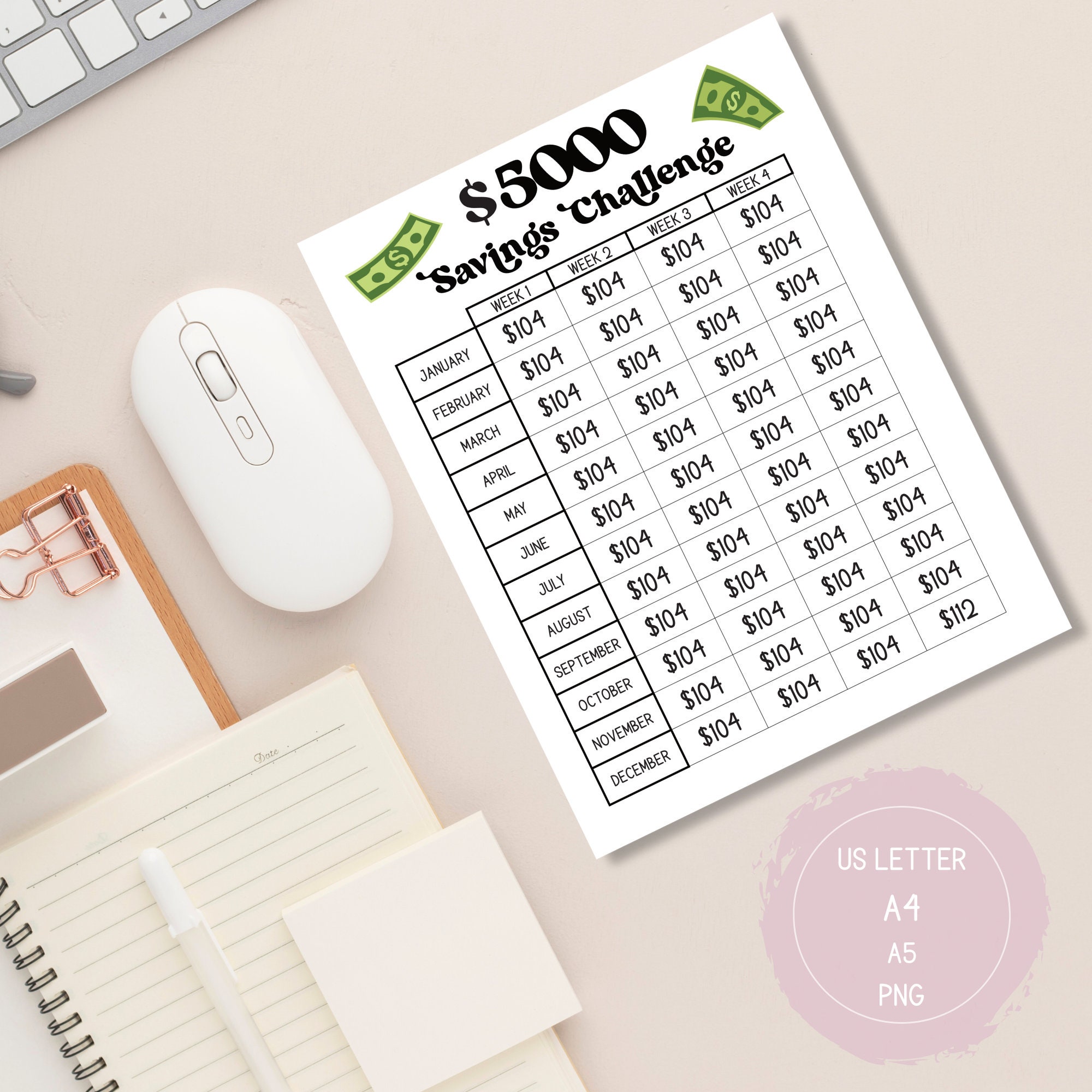 Savings Tracker Printable, Track Savings, 5000 Money Savings Challenge ...