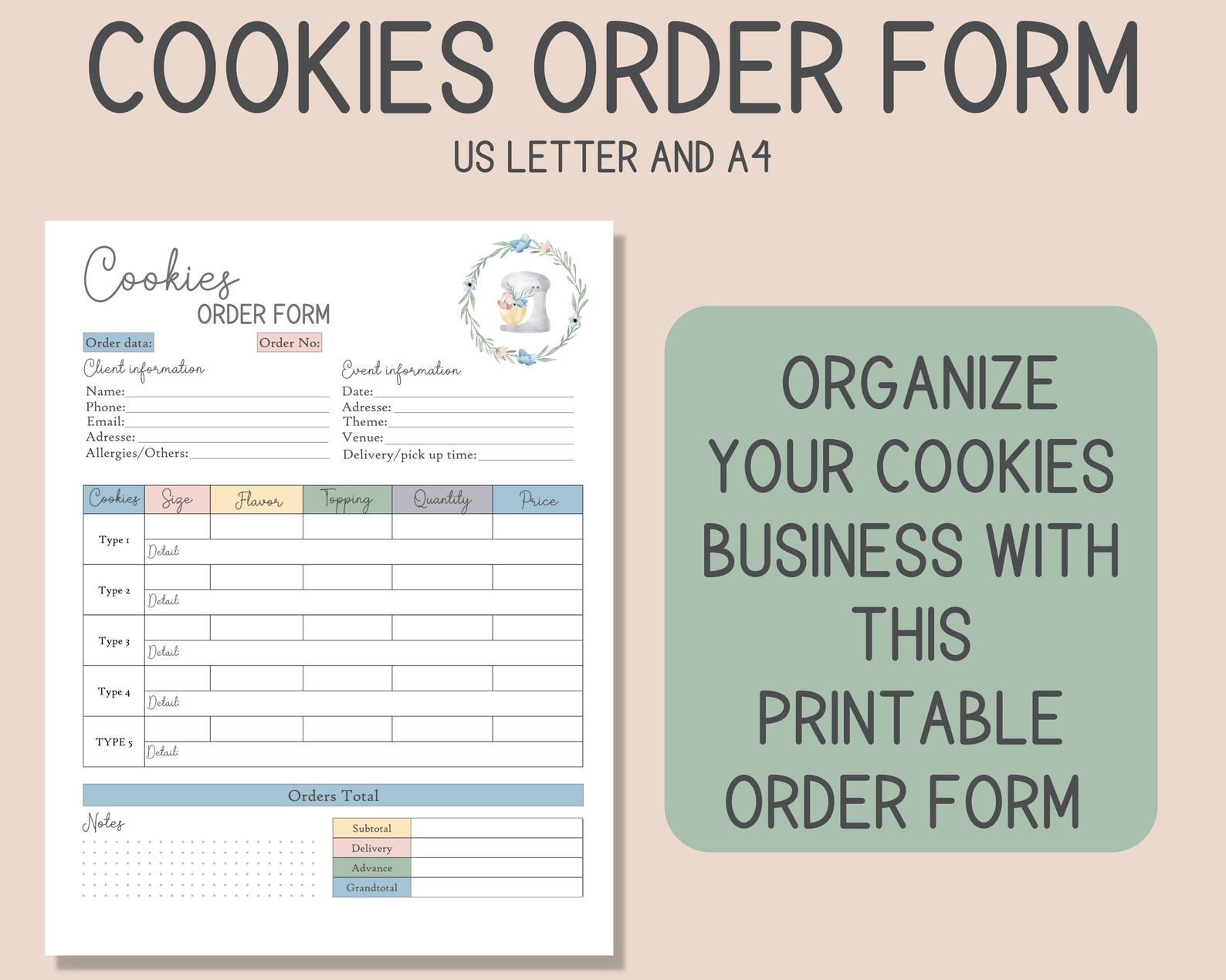 Printable Cookies Order Form Ideal for Home-based Cookie - Etsy