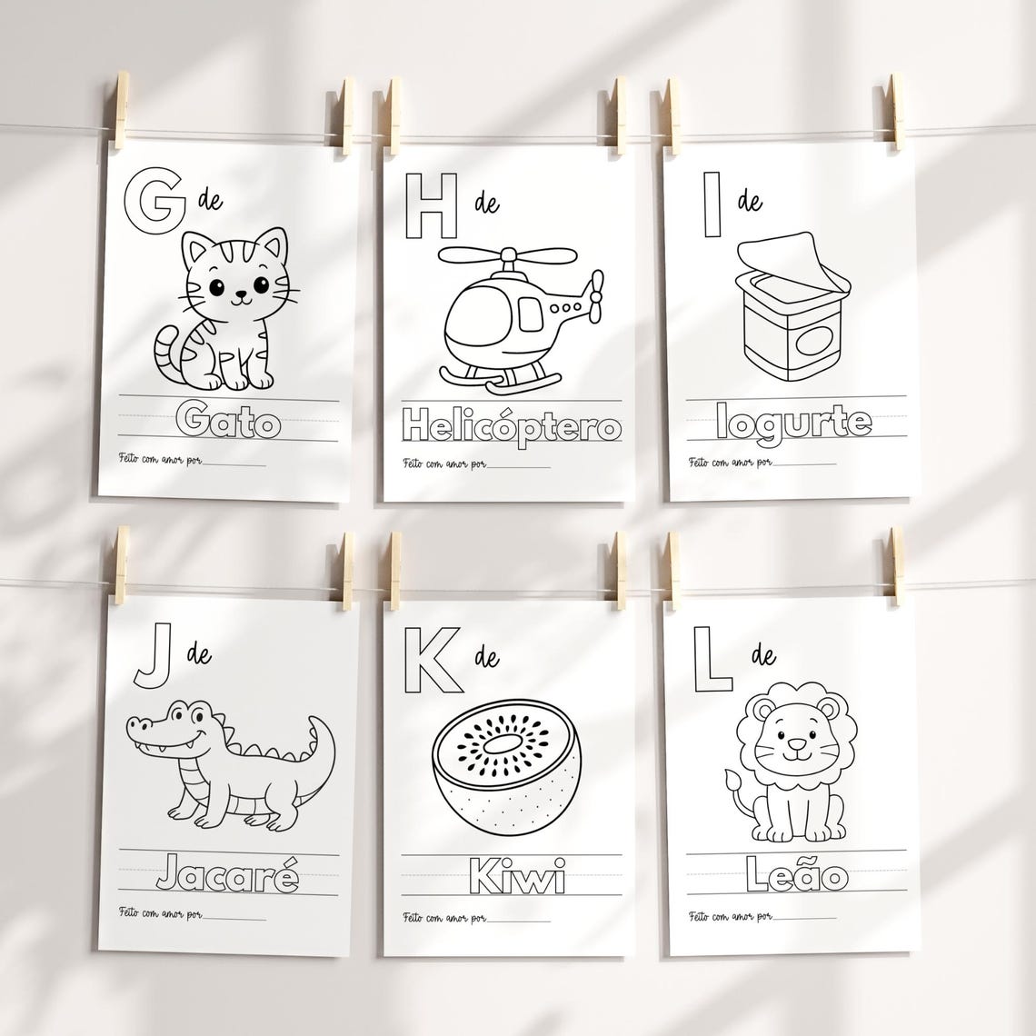 Portuguese ABC Coloring Book: Baby Shower Guest Book (PDF Printable A4 ...