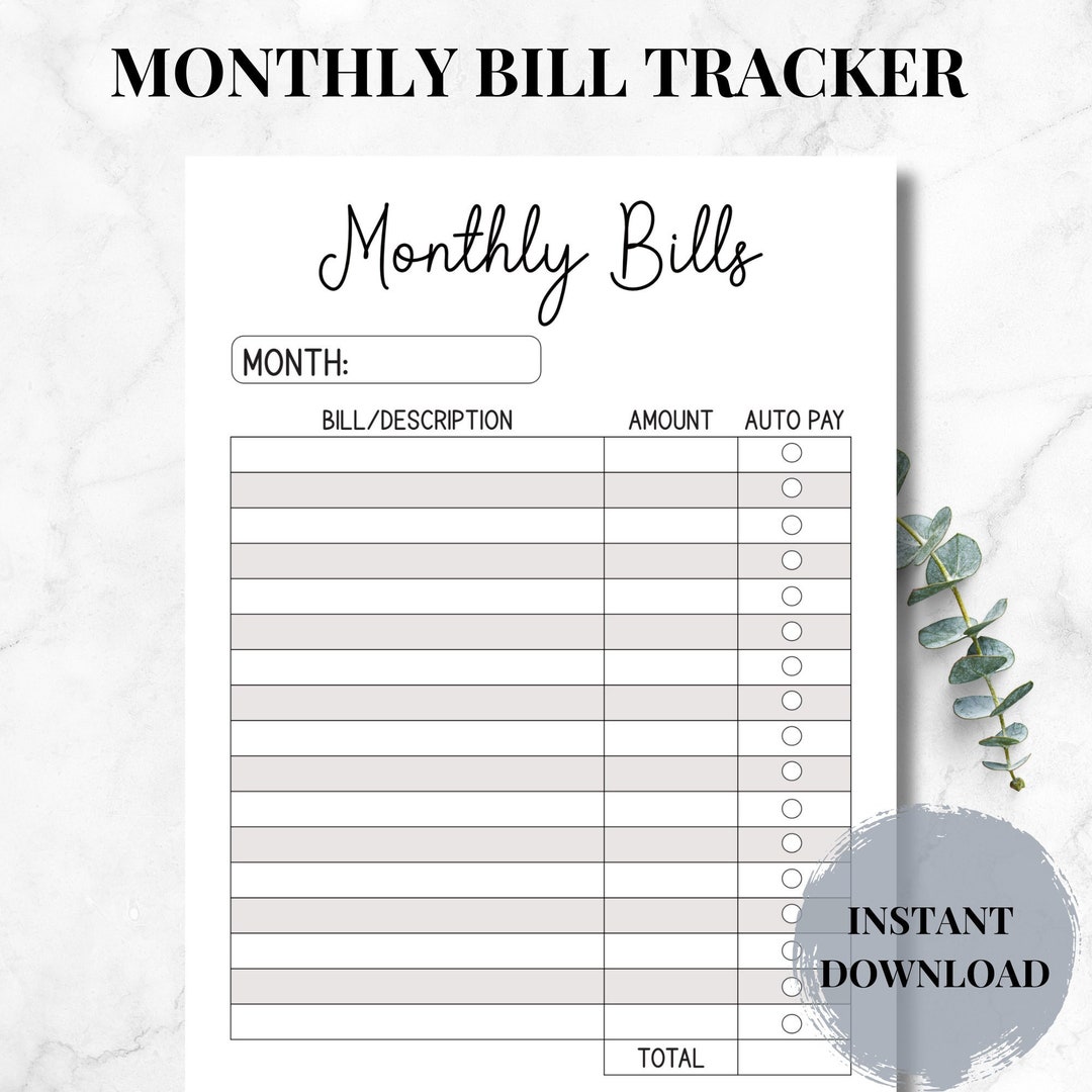 Monthly Bill Tracker Printable: Finance Planner (PDF Download) - Etsy