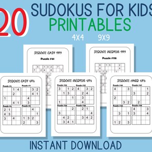 Sudoku for Kids Printable 4x4 9x9 120 Puzzles With Solutions - Etsy