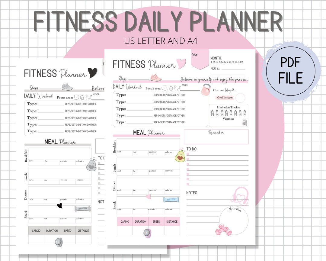 Printable Fitness Daily Goal Planner Workout Exercises Log - Etsy