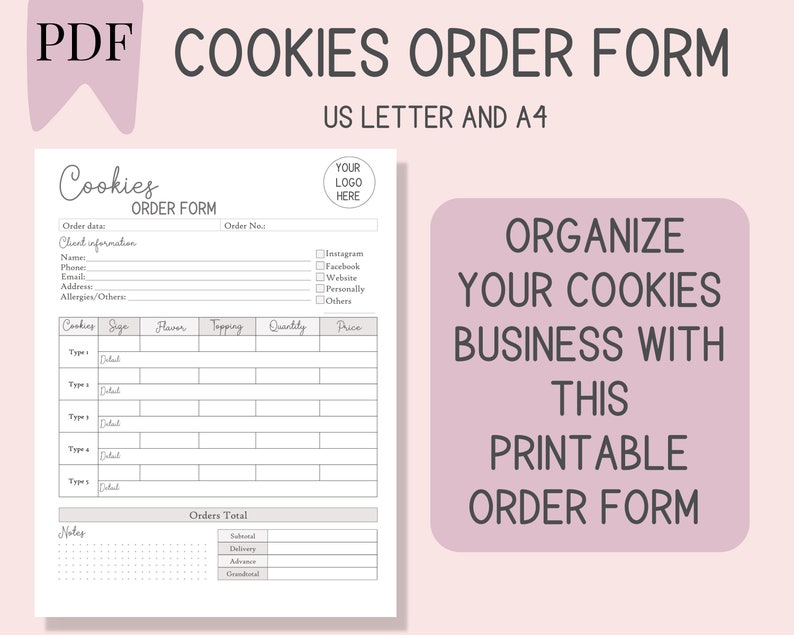 Printable Cookies Order Form, Ideal for Home-based Cookie Business ...