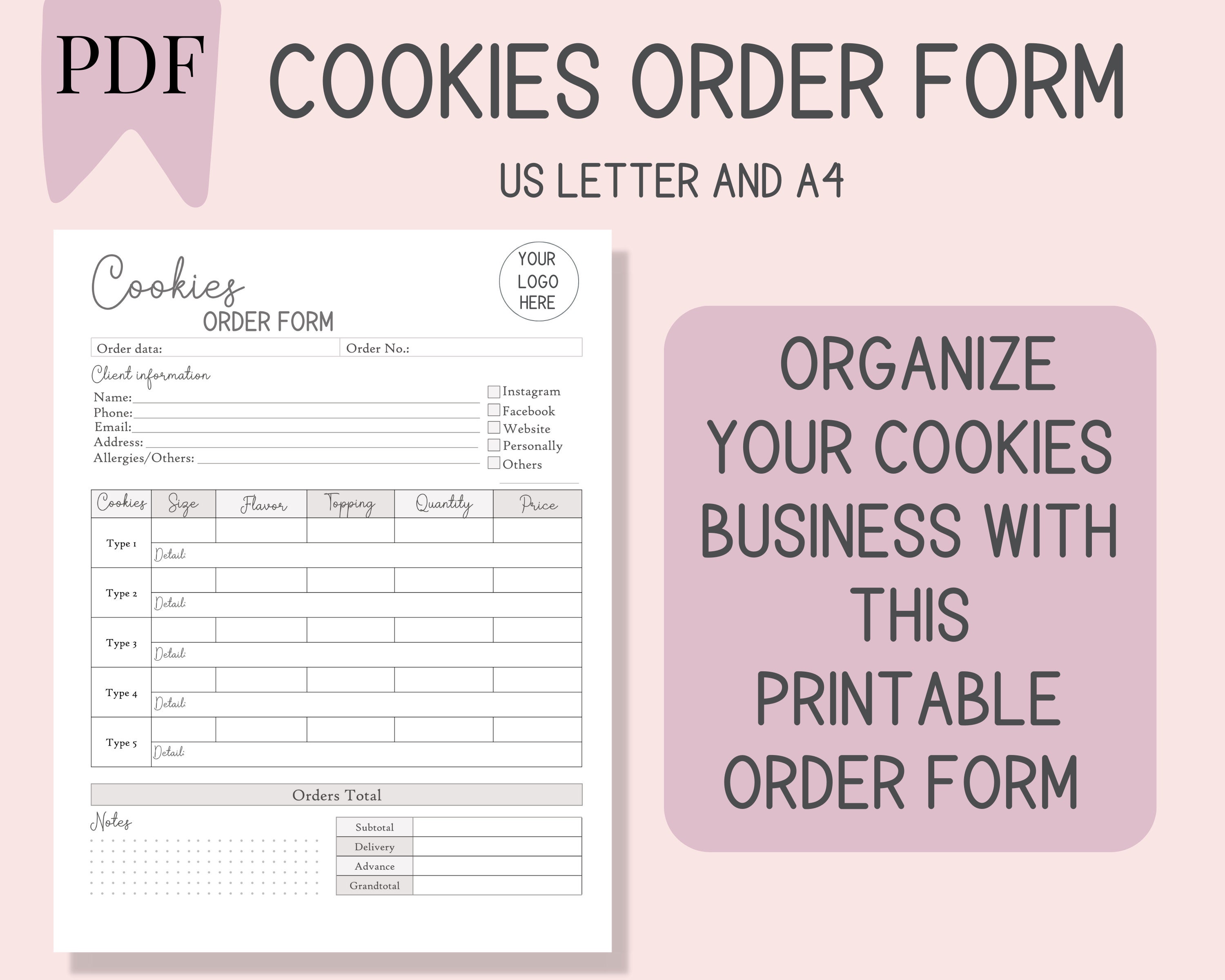 Printable Cookies Order Form, Ideal for Home-based Cookie Business ...