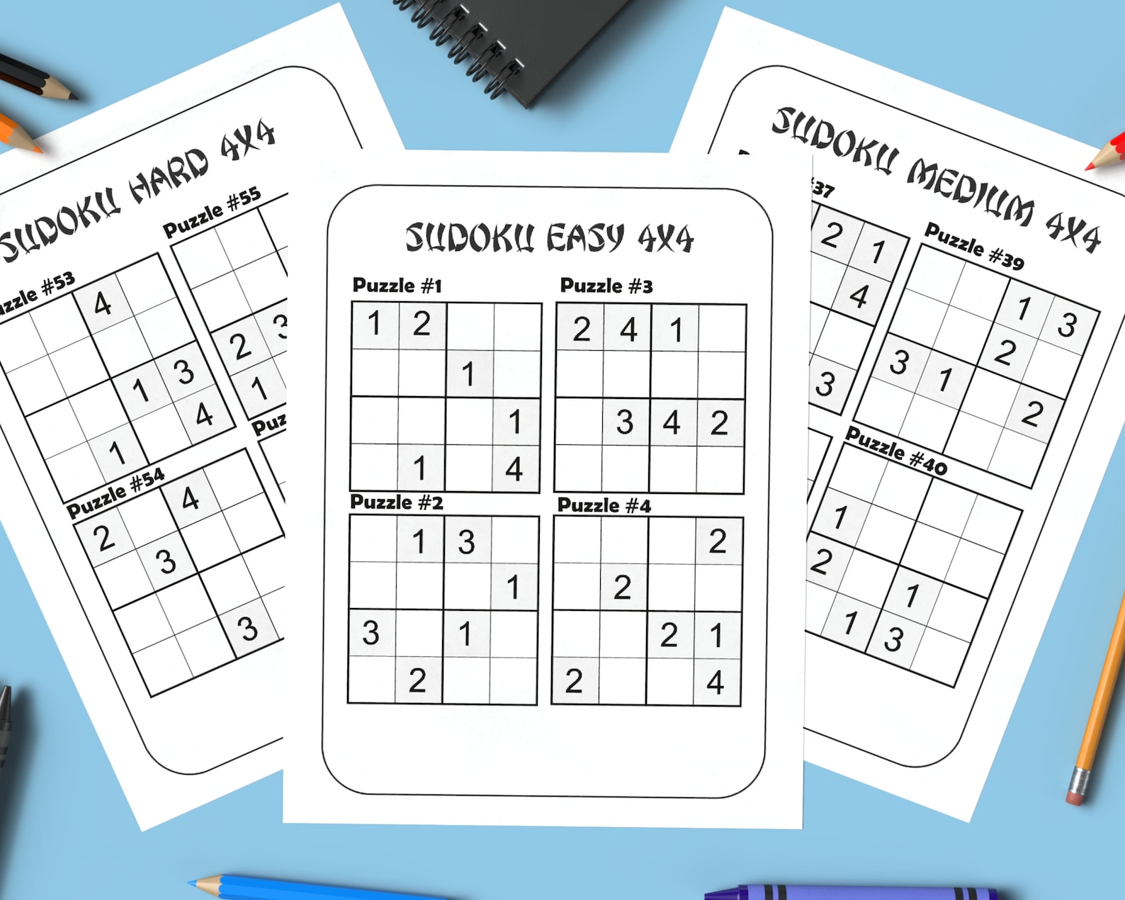 Sudoku for Kids Printable 4x4 9x9 120 Puzzles With Solutions Instant ...