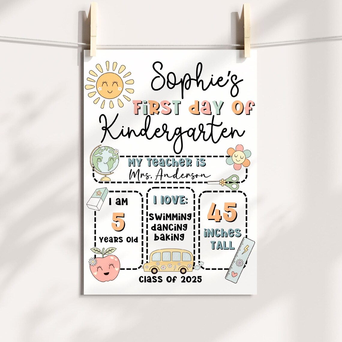 Editable First Day of Preschool Sign Template, Personalized First and ...