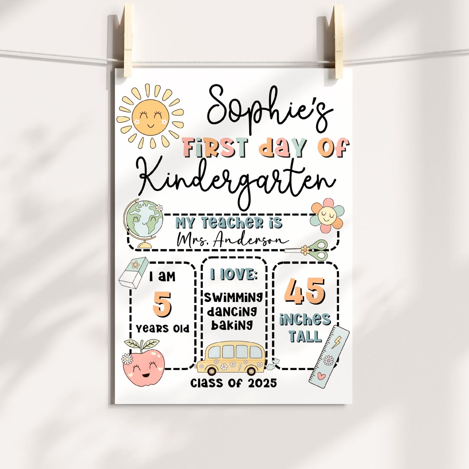 Editable First Day of Preschool Sign Template, Personalized First and ...