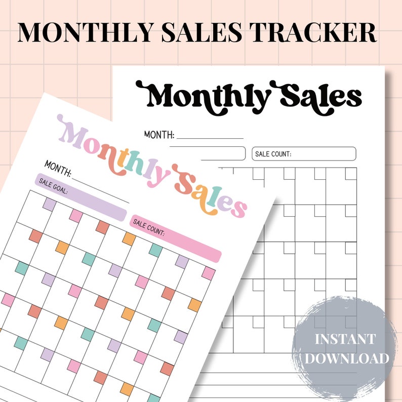 Printable Monthly Sales Tracker Calendar: Small Business Sales Log ...