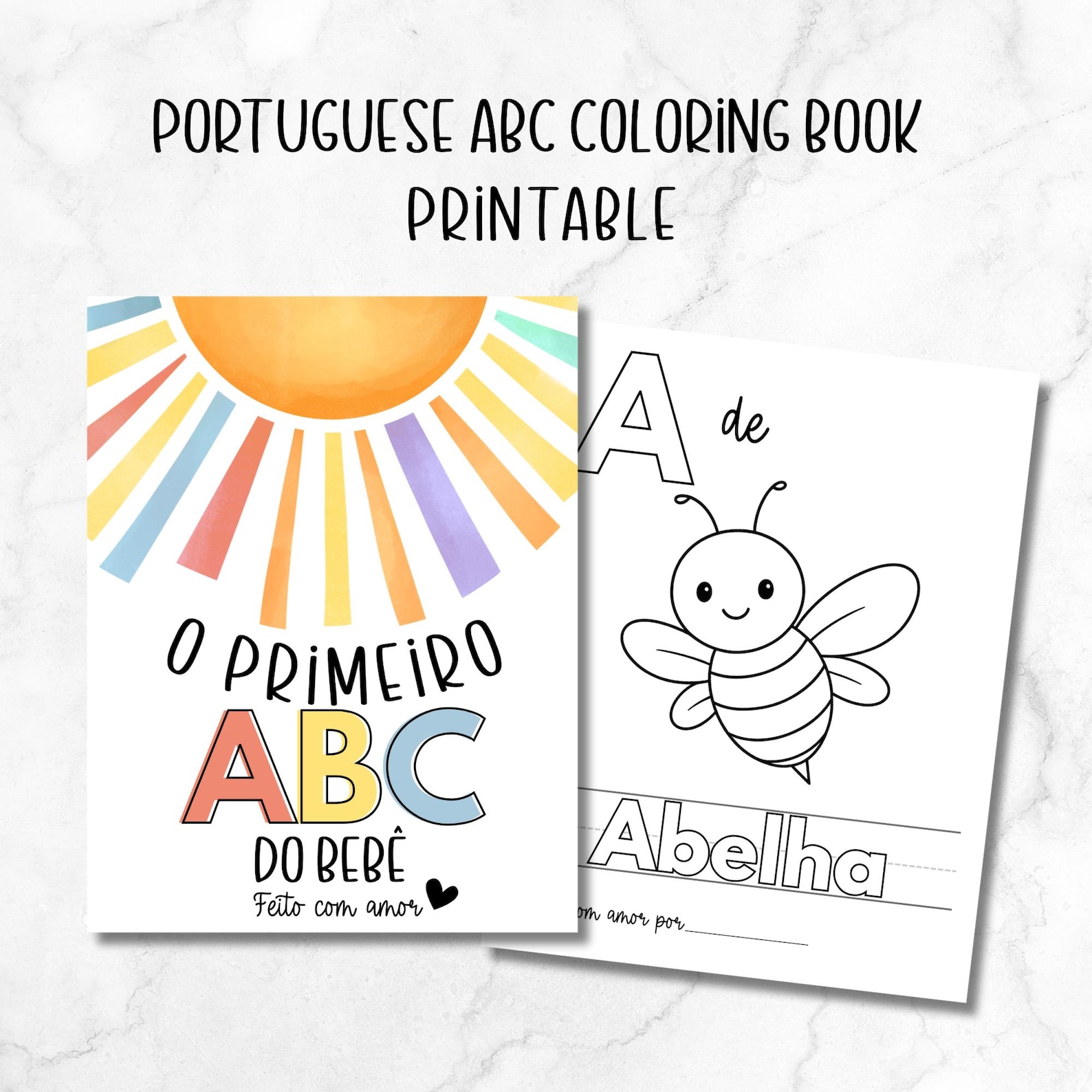 Portuguese ABC Coloring Book: Baby Shower Guest Book (PDF Printable A4 ...