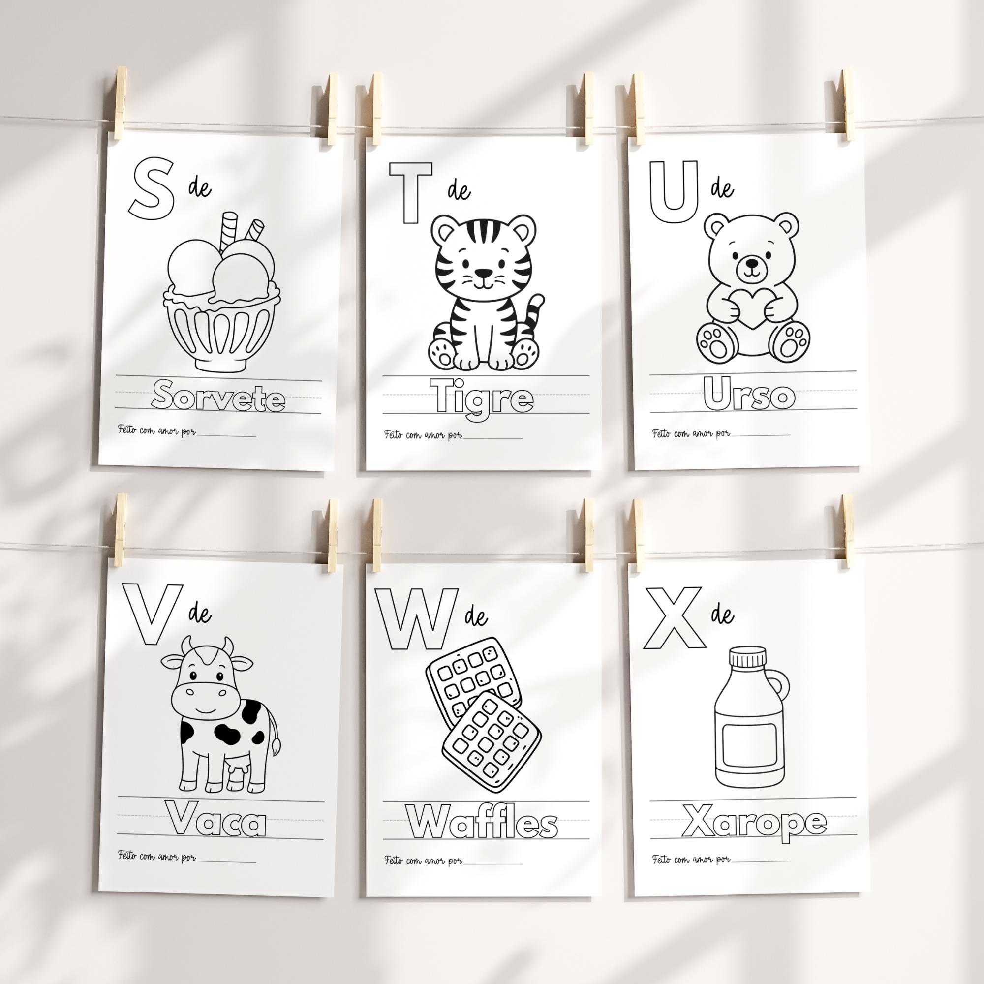 Portuguese ABC Coloring Book: Baby Shower Guest Book (PDF Printable A4 ...