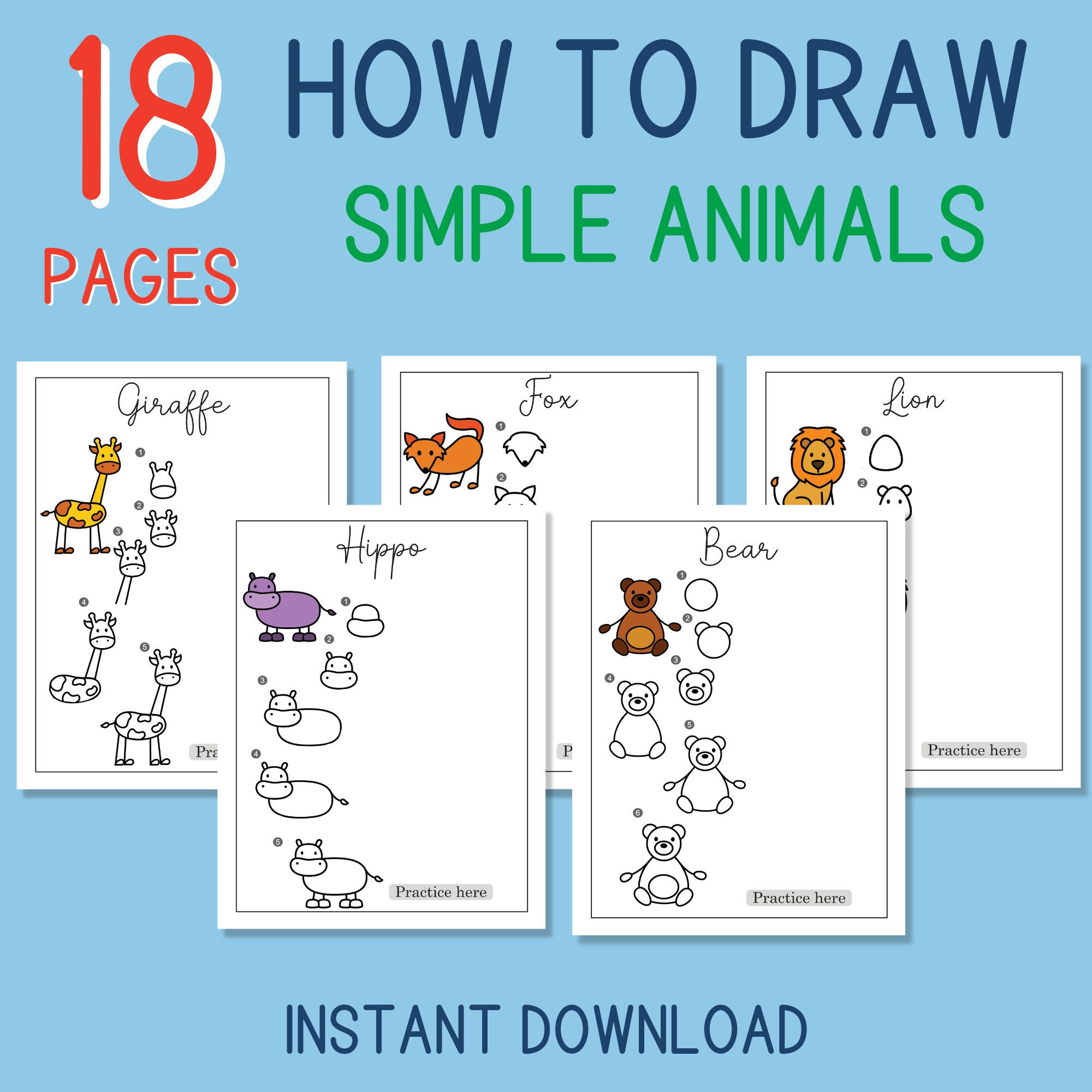 How to Draw Simple Animals for Kids, Printable Pdf Learn to Draw ...