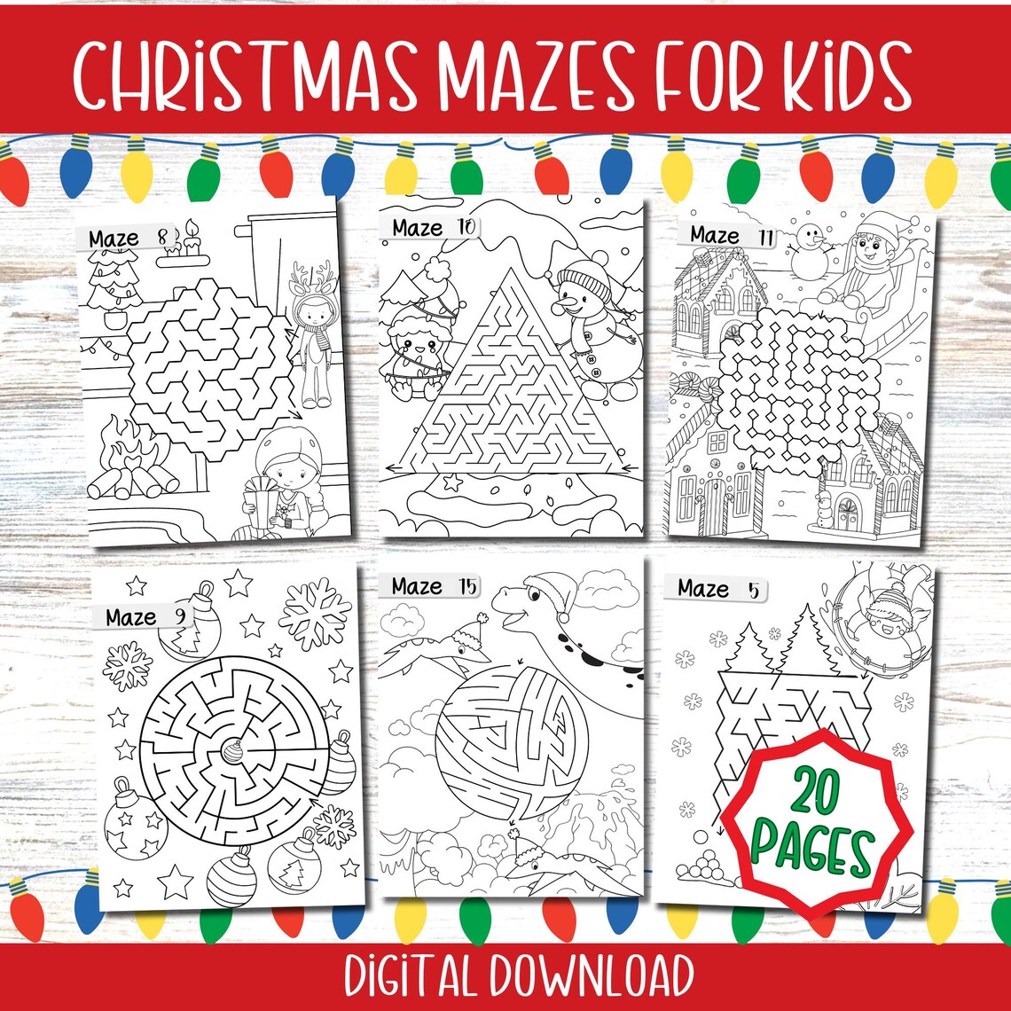 Christmas Mazes for Kids: 20 Printable Coloring Pages (digital Download ...