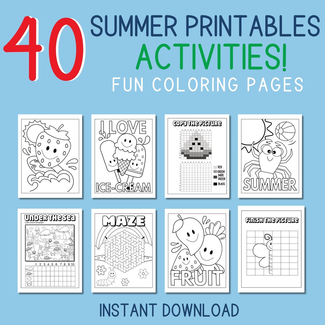 40 Summer Printable Kids Activities, Summer Coloring Pages for Kids ...