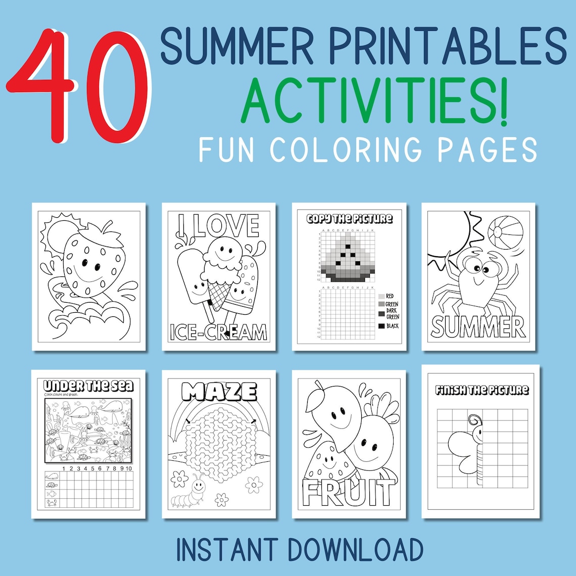 40 Summer Printable Kids Activities, Summer Coloring Pages for Kids ...