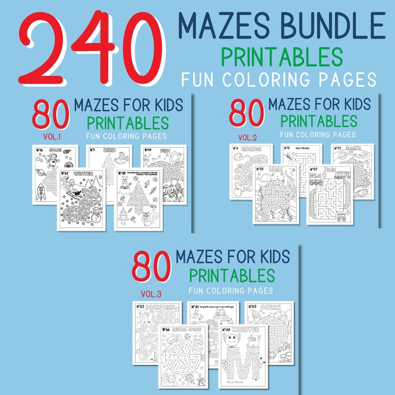 240 Bundle Mazes to Print for Kids With Solutions, Fun Activities and ...