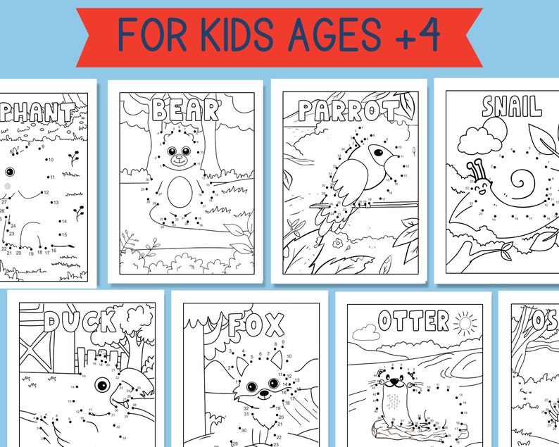 Animal Dot to Dot Printables: Fun Kids Coloring Pages (PDF Download) - Etsy